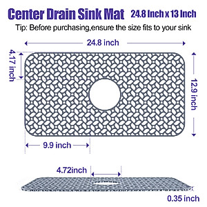 JUSTOGO Silicone Sink Mat, Kitchen Sink Protectors for Kitchen Sink Grid Accessory with Center Drain 24.8"x 13",1 PCS Non-slip Folding Sink Mats for Bottom of Farmhouse Stainless Steel Porcelain Sink