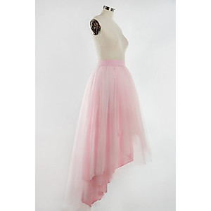 High Low Tulle Skirt Lace up Wedding Party Prom Cocktail Mesh Long Tulle Skirt for Women Pink