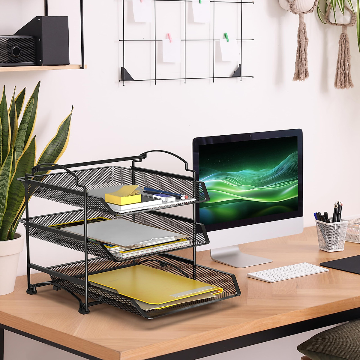 SimpleHouseware 3 Tier Stackable Desktop Document Letter Tray Organizer, Black
