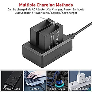 GeeKam 1350mAh Battery (3 Pack) with 2-Channel Charger for AKASO Brave 7 LE, Victure AC940/AC960, XTU S3, WOLFANG ‎GA400/GA420, Campark V40, Rollei 6s Plus/8s Plus/9s Plus