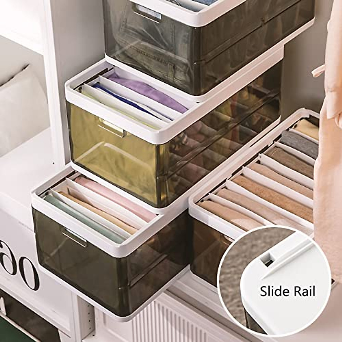 Gridspace Clothes Organizer for Pants, Folded Clothes Storage Organizer with Lid and 7 Grids,Wardrobe Clothes Foldeded Organizer Stackable Storage Bins for Clothes