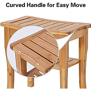 Sangsan Bamboo Shower Stool Shower Bench - Shower Bath Seat 2-Tier Spa Stool Foot Rest with Storage Shelf and Non-Slip Feet, Organizer for Bathroom Indoor & Outdoor, Natural