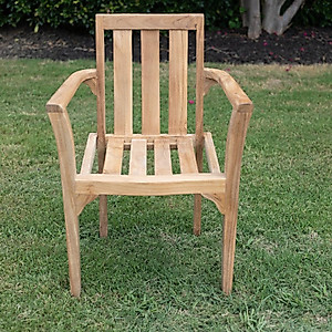 Ash & Ember Grade A Teak 2 Pack Classic Stacking Armchairs, Weather Resistant Patio Lounge Chair for Deck, Porch, or Backyard, Gently Curved Seat and Back with Vertical Slats, Indoor Outdoor Use