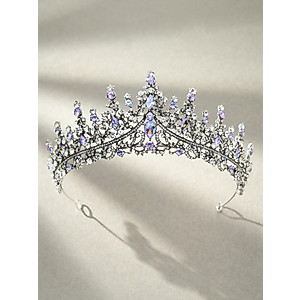 SWEETV Purple Iridescent Tiara Crown Queen Crowns for Women Aurora Borealis Crystal Princess Tiara Hair Accessories for Prom Cosplay Birthday Halloween