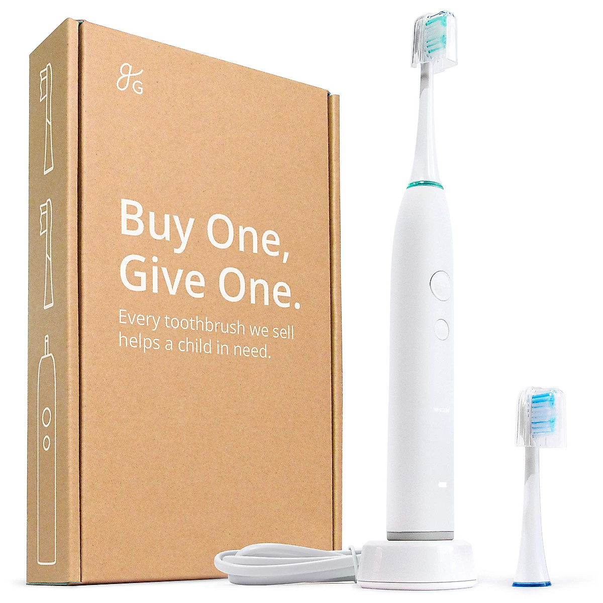 Sonic Electric Toothbrush by GreaterGoods, Home Oral Care Kit Includes Rechargeable Battery, Charger, Holder, & Replacement Heads