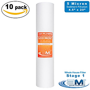 10 PACK | APPLIED MEMBRANES INC. 5 Micron Sediment Filter Replacement | 20" Whole House Sediment Filter | Depth Filter Removes Rust, Dirt, Sand, Silt, and Suspended Solids | H-F20BB05CF Box of 10