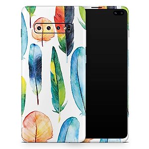 DesignSkinz Bright Water Color Painted Feather Protective Vinyl Decal Wrap Skin Cover Compatible with The Samsung Galaxy S20 (Screen Trim & Back Glass Skin)