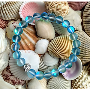 Hope Inspired Mystic Mermaid Glass Bracelet with 8 mm Blue Moonstone Beads