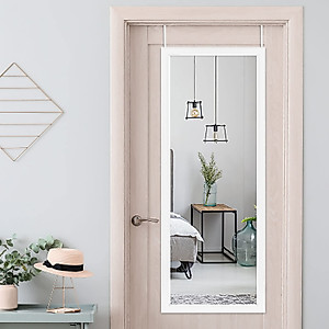 PexFix Door Mirror 43''×16'' Full Length Mirror Over The Door Hanging Over Door Mirror Space Saving Floor Door Mirror with White Frame (JJ01398AAG+USAM019)