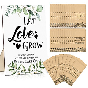 Maitys 101 Pcs Bridal Shower Favors for Guests Wedding Wooden Sign 100 Bridal Shower Seed Packet Self Adhesive Seed Packets for Wedding Party Favors