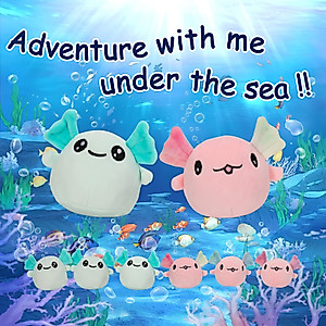 NUKBIL Axolotl Plush Pillow Throw Pillow, Cute Axolotl Plush Toys Doll, Axolotl Stuffed Animal Bag of Axolotl Plushies, Stuffed Axolotl Gift for Kids, Birthday, Christmas, Baby Shower (6 pcs, Pink)