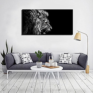 Canvas Wall Art Lion Painting Modern Large Beast Canvas Artwork Contemporary Wall Art Pictures Black and White Lion for Kitchen Office Home Decoration 20" x 40"