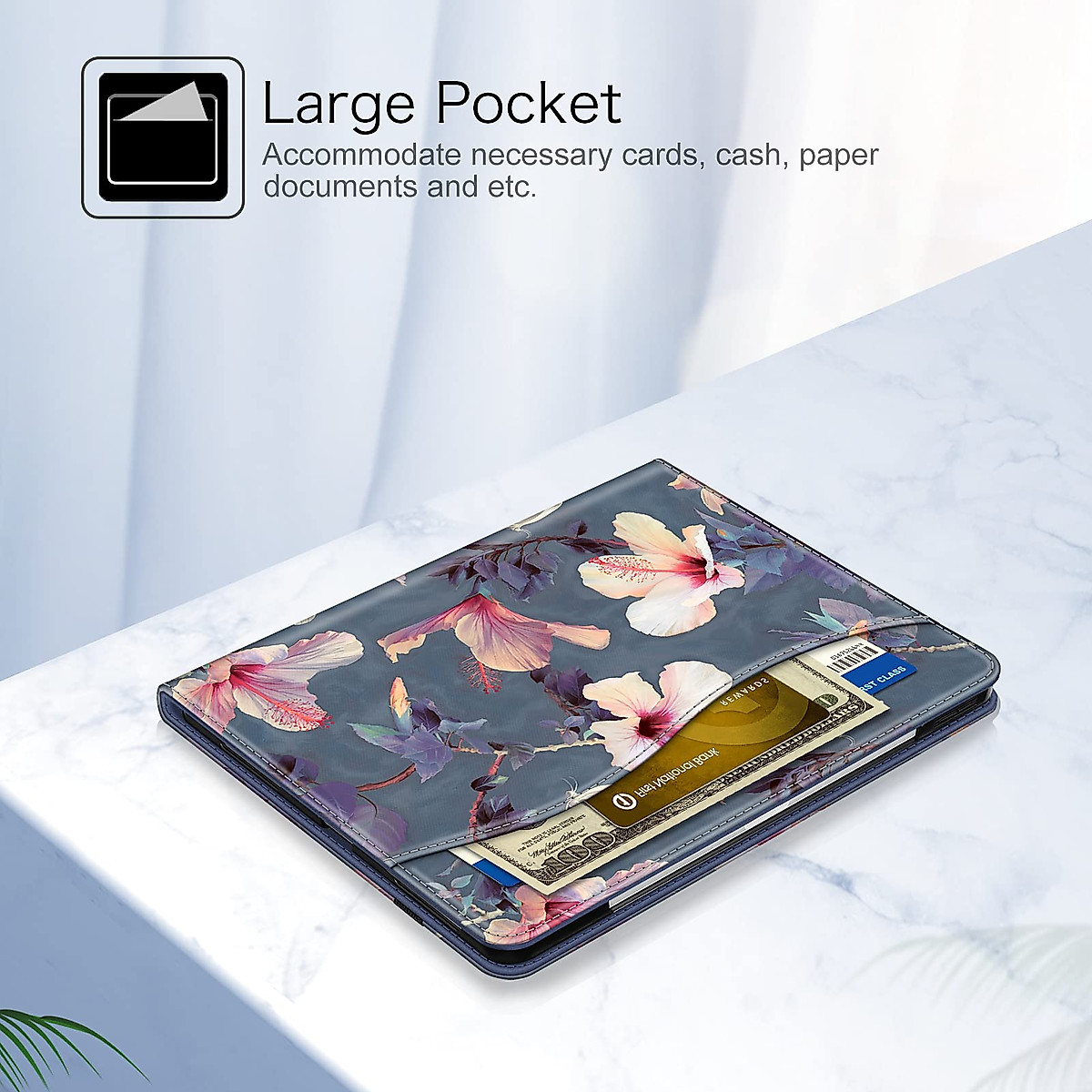 Fintie Folio Case for iPad Pro 12.9" 6th Generation 2022, Multi-Angle Smart Stand Cover w/Pencil Holder & Pocket, Also Fit iPad Pro 12.9 2021 5th & 2020 4th & 2018 3rd Gen, Blooming Hibiscus