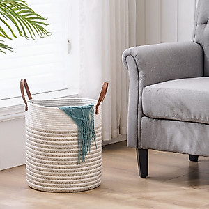 YOUDENOVA Laundry Basket for Blanket- Cotton Nursery Hamper 16 x 14 x 14 Inches, Woven Basket for Kids Toy, Clothes Hamper Basket, Brown