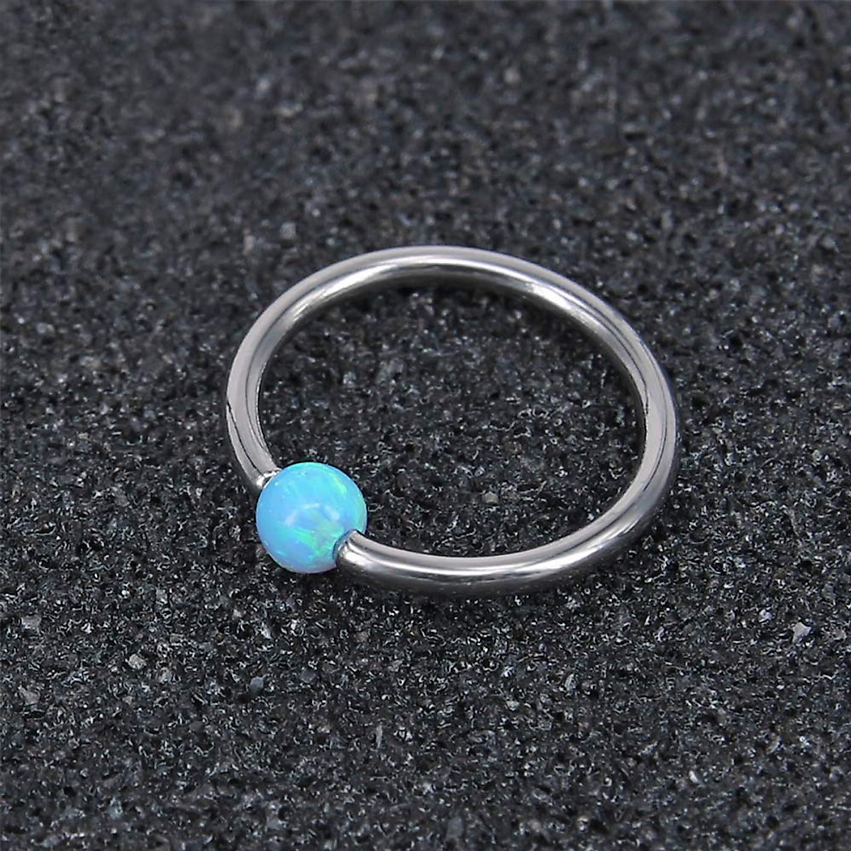 Piercingpops 4PCS 16G Opal Nose Ring Stainless Steel Captive Bead Septum Ring Helix Cartilage Earrings Hoop Piercing Jewelry (16G- 10mm Diameter)