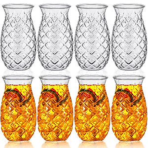 Zubebe Set of 8 Tiki Pineapple Glasses 17 oz Retro Relief Pineapple Cups Clear Pineapple Drinking Cup for Wine Cocktail Drink Martini Whiskey Juice Outdoor Pool Party Picnics