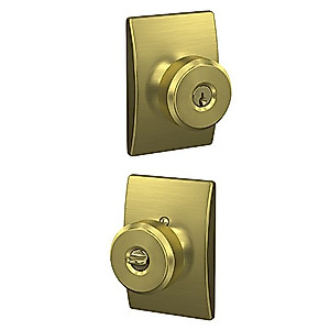 SCHLAGE F51A BWE 608 CEN Bowery Knob with Century Trim Keyed Entry Lock, Satin Brass