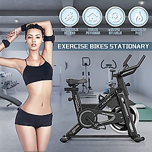 eulumap Exercise Bike - Stationary Indoor Cycling Bike for Home GYM with Tablet Holder and LCD Monitor,Silent Belt Drive,Comfortable seat and quiet flywheel(Grey)