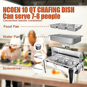 NCOEN Roll Top Chafing Dish Buffet-Set, 9QT Stainless Steel Chafing Server Set for Catering Commercial Chafers Buffet Warmer for Parties, Wedding, Banquet, Events Halloween (3 Pans)
