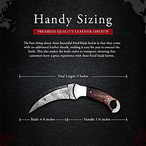 Morf Steelware Damascus Karambit Knife, Handmade Damascus Steel Bowie Knife, 9 inch Karambit Skinning Knife with Leather Sheath, Hunting, Camping & Outdoor Knife - Rose Wood Handle