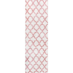 nuLOOM Nelda Trellis Kids Shag Runner Rug, 2' 8" x 8', Baby Pink