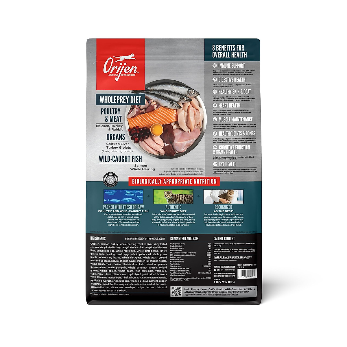 ORIJEN GUARDIAN 8 Dry Cat Food, Grain Free Cat Food for Adult Cats, With Chicken, Salmon and Rabbit, 4lb