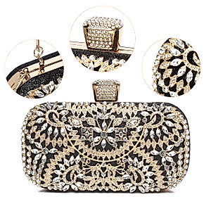 FIVE FLOWER Evening Clutch Bags Purse Handbag for Women Wedding Prom Party (BLACK), Medium