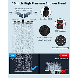 Hibbent All Metal Shower Head with Shower Filter, 10'' High Pressure Rain Shower Head, Showerhead Combo/Handheld Shower Wand, 12'' Adjustable Curved Shower Extension Arm, 71'' Hose, Oil-Rubbed Bronze