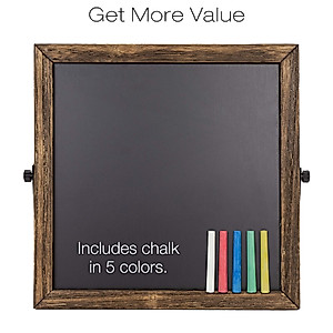 Excello Global Products Rustic Chalkboard Sign Wooden Frame with Adjustable Stand Menu Message Board Double Sided Display Magnetic Surface Reversible 11 x 11 Inches