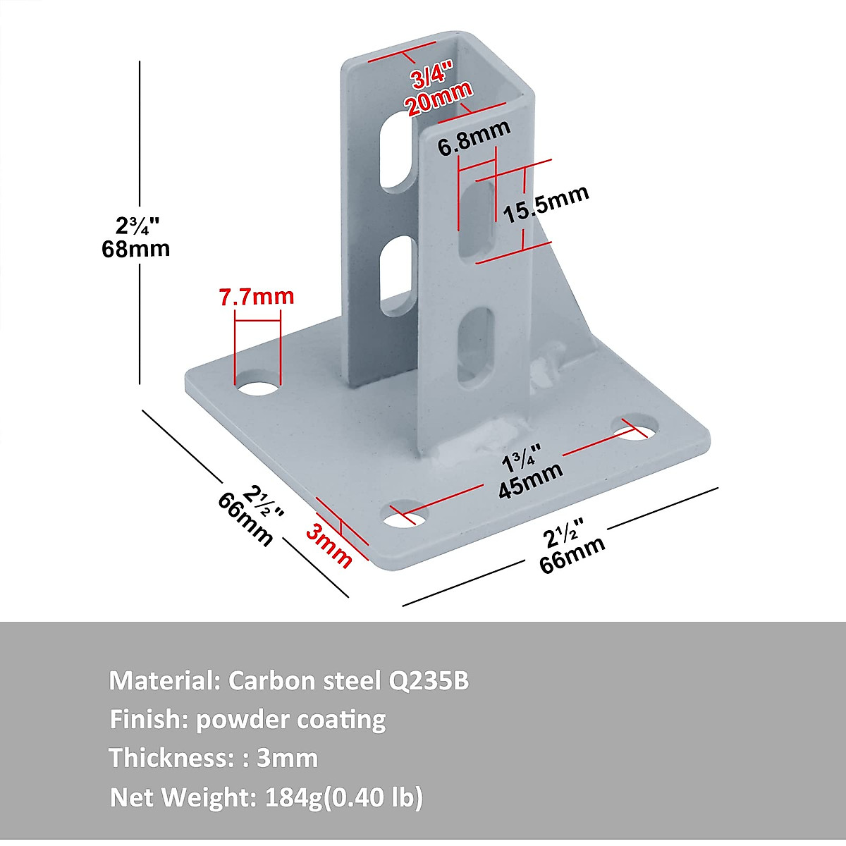 6 Pcs Floor Mount Base for 2020 T Slot Aluminum Profile, Floor Flange Anchor Bracket, 1/8" Thick