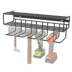 c2M Heavy Duty Floating Tool Shelf & Organizer | Wall Mounted Garage Storage Rack for Handheld & Power Tools | USA Made, 100# Weight Limit, Compact Steel Design | Perfect for Father's Day | Black