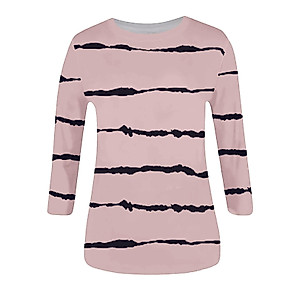Amazon Coupons & Promo Codes for Prime Members Women Striped Shirts 3/4 Sleeved Tops Round Neck Pullovers Tops Fall Summer Comfy T Shirts Blouses Sweatshirts