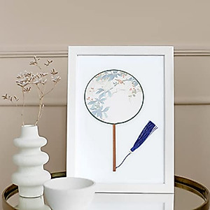 RAZZUM Chinese Fan Embroidery Wedding Fans Chinese Traditional Fruit Hand Fans for Women Hand Circular Fan Fan (Color : Blue, Size : 36X21CM)