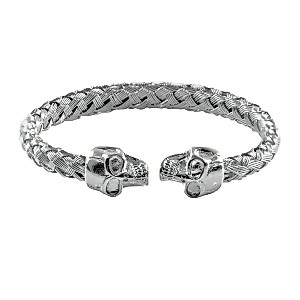 Forziani TENACITY Double Skull Steel Cuff Bracelet for Men - Adjustable Size - Men's Open Cuff Bangle Bracelet in Stainless Steel - One Size Fits All