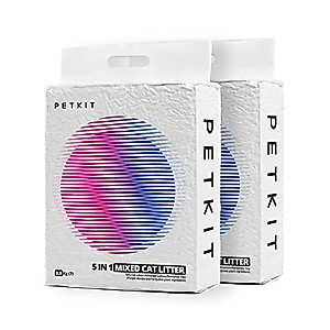 PETKIT 5 in 1 Mixed Cat Litter, Flushable, Odor Free, Activated Carbon, Ultra Absorbent and Fast Drying Tofu Cat Litter (Two-Packs)