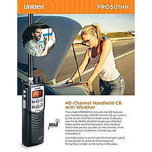 Uniden PRO501HH Pro-Series 40-Channel Portable Handheld CB Radio/Emergency/Travel Radio, Large LCD Display, High/Low Power Saver, 4-Watts, Auto Noise Limiter, NOAA Weather, and Earphone Jack