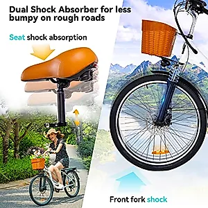 KORNORGE Electric Bike for Adults - 26" City Commuter Ebike, 350W Motor with Removable 36V/12.5Ah Battery, Shimano 6-Speed and Dual Shock Absorber, Electric Cruiser Bike for Female Male.White