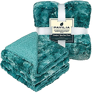 PAVILIA Soft Fuzzy Faux Fur Throw Blanket, Teal Green, Fluffy Furry Warm Sherpa Blanket Fleece Throw for Bed, Sofa, Couch, Decorative Shag Plush Comfy Thick Throw Blanket, 50x60 Inches