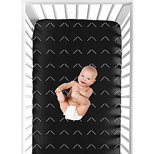 Sweet Jojo Designs Black and White Boho Arrow Boy or Girl Fitted Crib Sheet Baby or Toddler Bed Nursery - White Black Bohemian Tribal Southwest Chevron Geometric Herringbone Woodland Gender Neutral