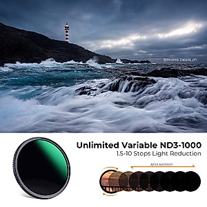 K&F Concept 58mm Variable ND3-ND1000 ND Filter (1.5-10 Stops) Neutral Density Lens Filter with 24 Multi-Layer Coatings for Camera Lens (D-Series)