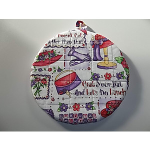 Pot Holders Heat Resistant Red Hat Society Hattitude Potholders Handmade Double Insulated Quilted Hot Pads Trivets 9 inches Round