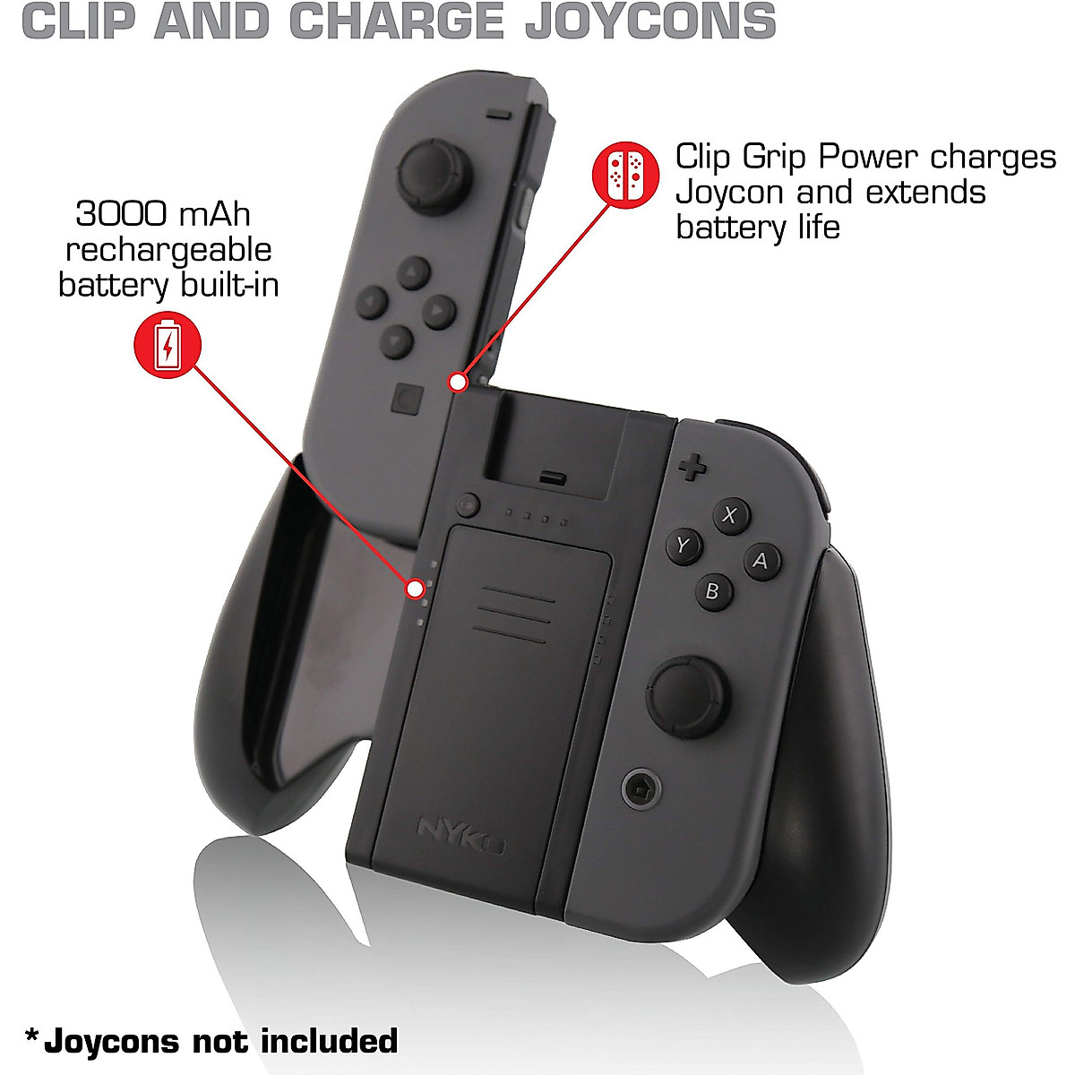 Nyko Clip Grip Power - Joy-Con Grip with Cell Phone Mount, rechargeable battery pack, game storage and SD Card holder for Nintendo Switch