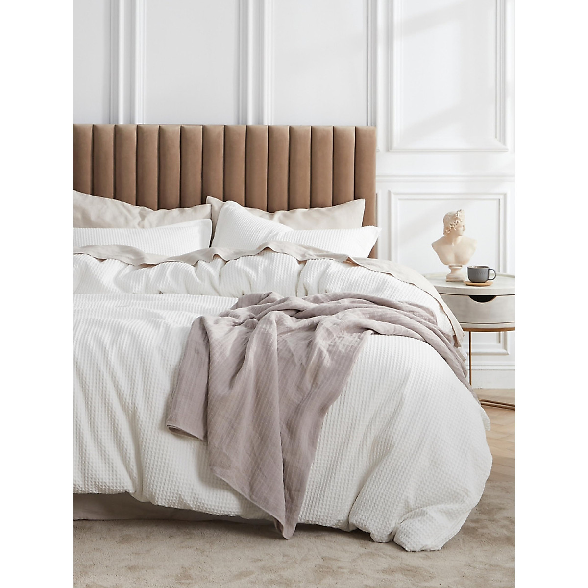 White Waffle Duvet Cover Set, Cotton Bedding Cover, Waffle Quilt Cover, Waffle Bedding Set, Comforter Cotton Duvet Cover, Single, Double, King, Queen Duvet Cover Set (Over Size 120X120)