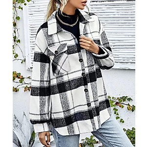 AUTOMET Womens Fall Outfits Fashion Clothes Shackets Flannel Plaid Button Down Long Sleeve Shirts Jackets Blackwhite L
