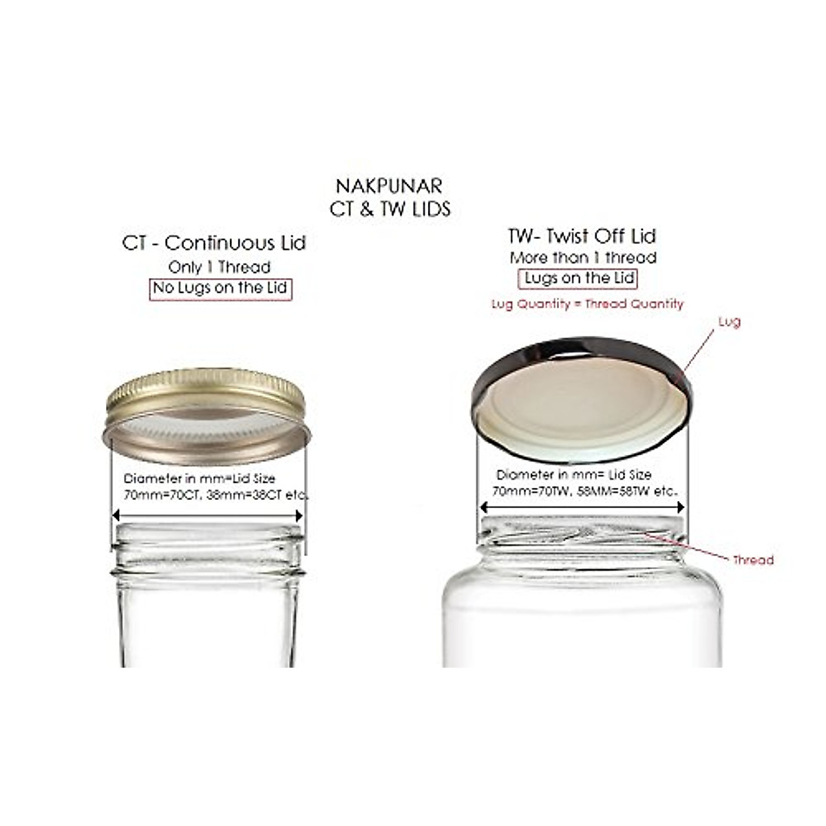 Nakpunar 24 pcs 110TW Gold Lids, BPA Free Plastisol Lined - 110mm Lug Lids for Glass Jars, Canning, Preserving