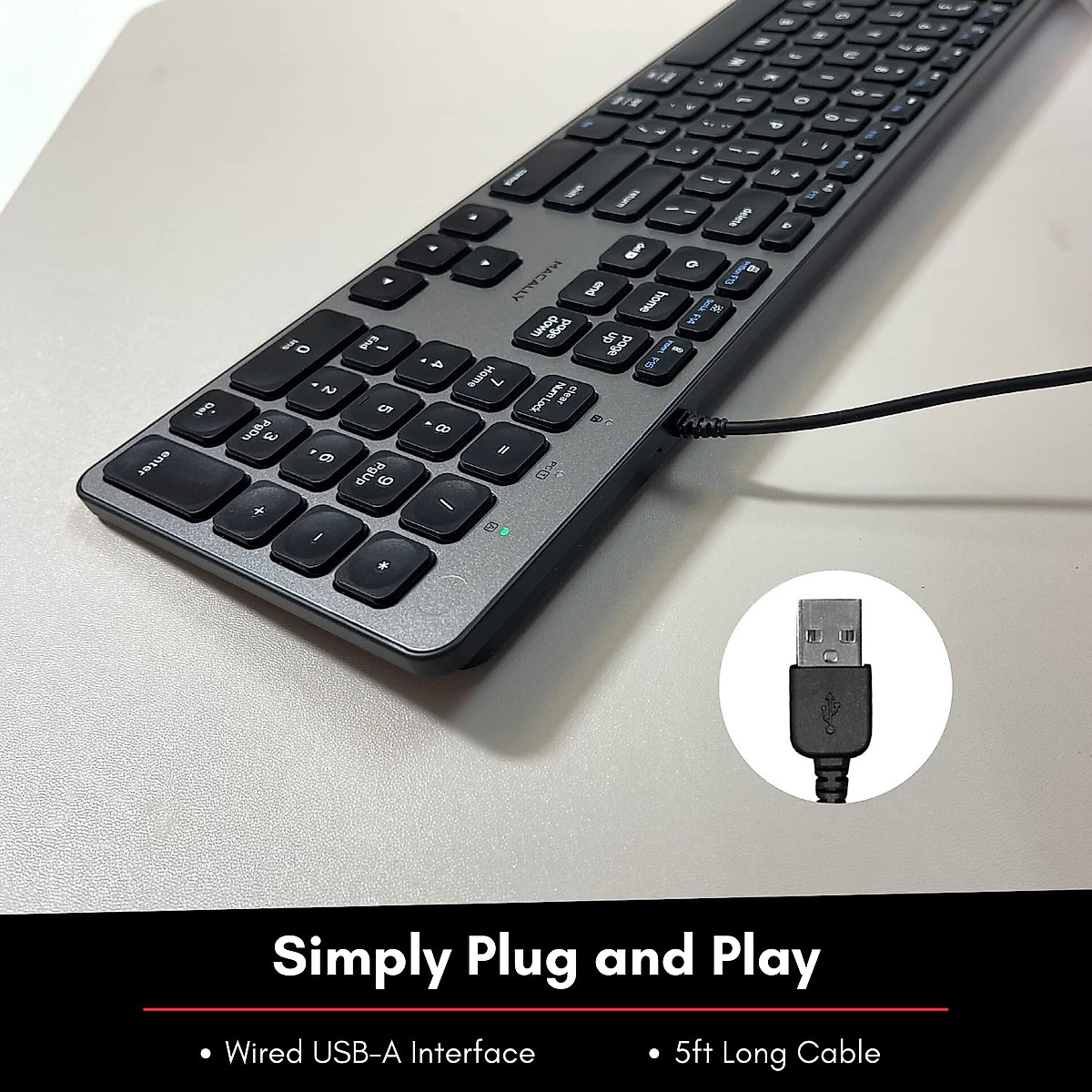 Macally USB Wired Keyboard for Mac and Windows - Apple Keyboard Compatible and Auto Detect for All OS - Slim Computer Keyboard for MacBook, iMac, PC with 107 Quiet Keys and 16 Shortcut Keys