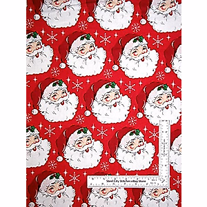 FlashPhoenix Quality Sewing Fabric –Christmas Santa Claus Heads Snowflakes Red 100% Cotton Fabric 23x44 inch