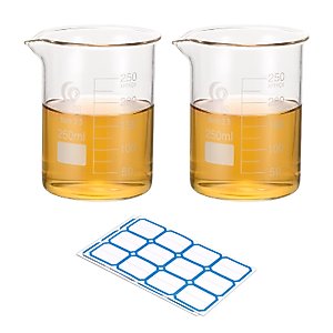 PATIKIL 250ml Low Form Glass Beaker, 2Pcs 3.3 Borosilicate Glass Beakers Graduated Measuring Cup with Stick Labels for Lab Experiment, Cooking, and Baking, Clear