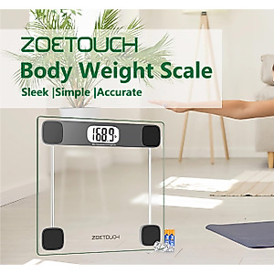 ZOETOUCH Scale for Body Weight Digital Bathroom Scale Weighing Scale Bath Scale, LCD Display Batteries and Tape Measure Included, 400lbs
