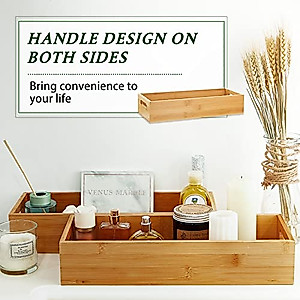 2 Pcs Bamboo Toilet Tank Tray Bathroom Trays Bamboo Bathroom Organizer Wood Toilet Paper Basket with Handles Bamboo Bathroom Box with 10 Pcs Silicone Non Slip Pad for Bathroom Accessories